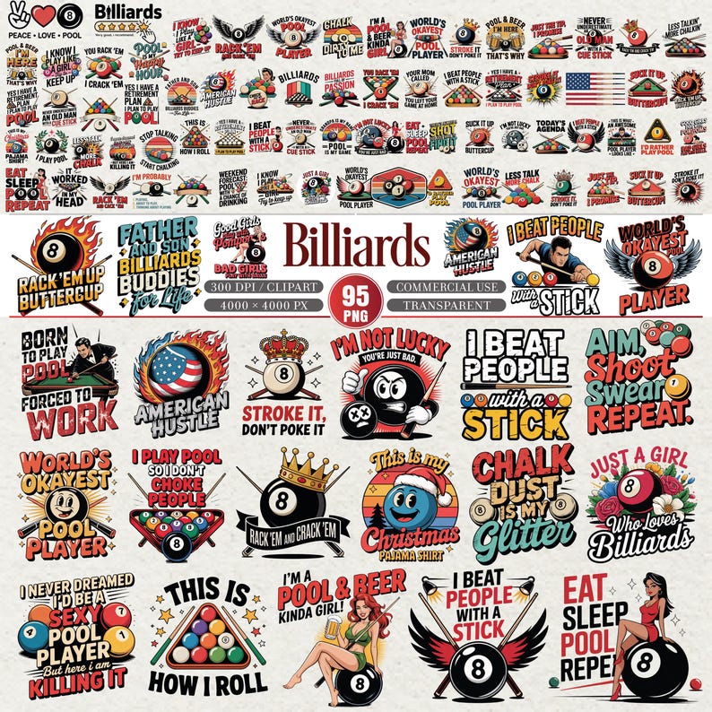 Billiards Pool Quotes Clipart Bundle 95 PNG Designs - Etsy