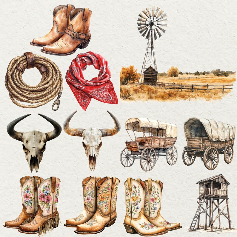 Cowboy Clipart Bundle Western Ranch Cowboy Horse PNG Set - Etsy