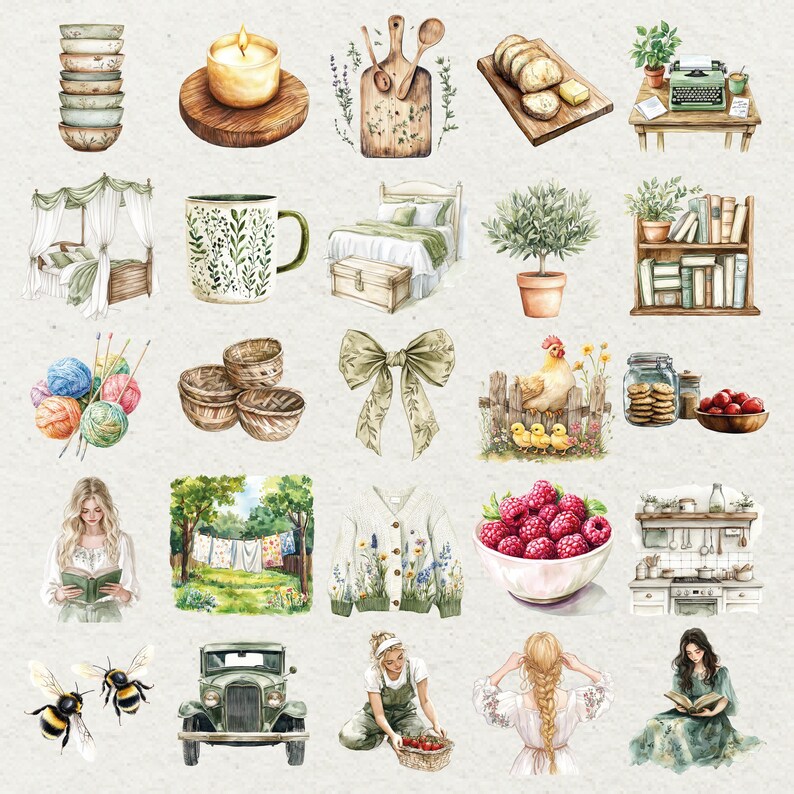 Cottage Core Clipart Bundle Vintage Cozy Cottagecore PNG Set - Etsy