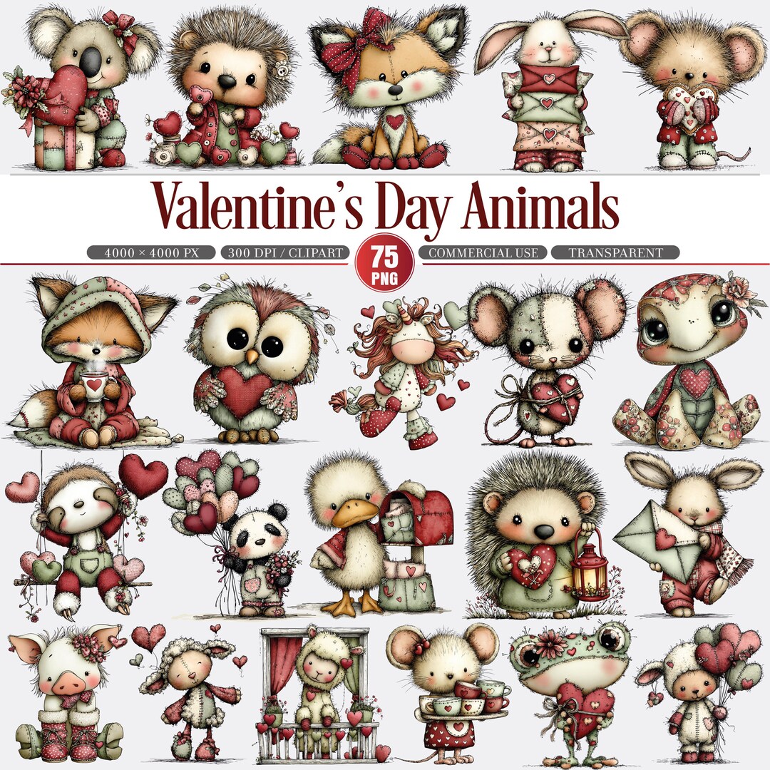 Valentine’s Day Animals Clipart Bundle PNG - Etsy