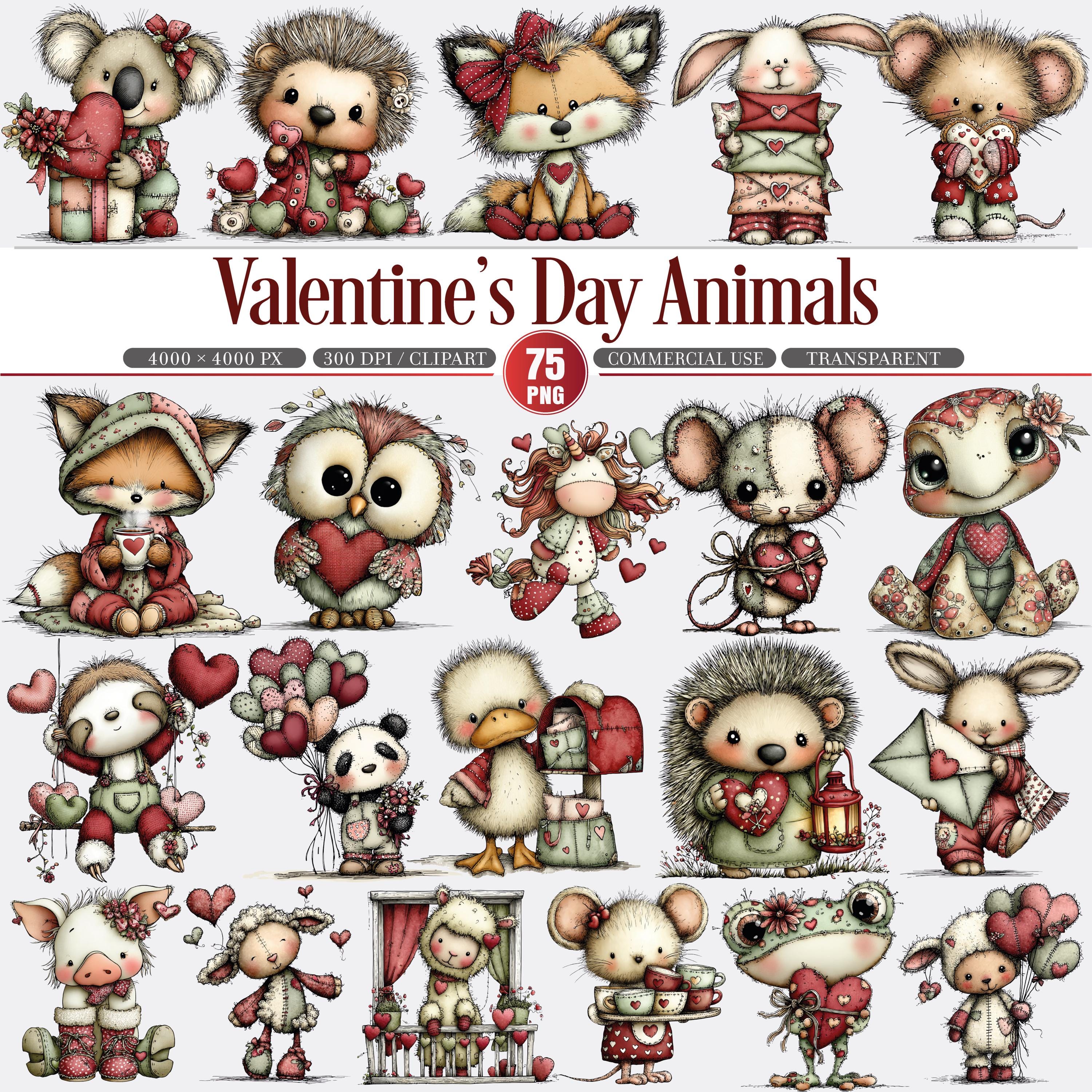 Valentine’s Day Animals Clipart Bundle PNG - Etsy
