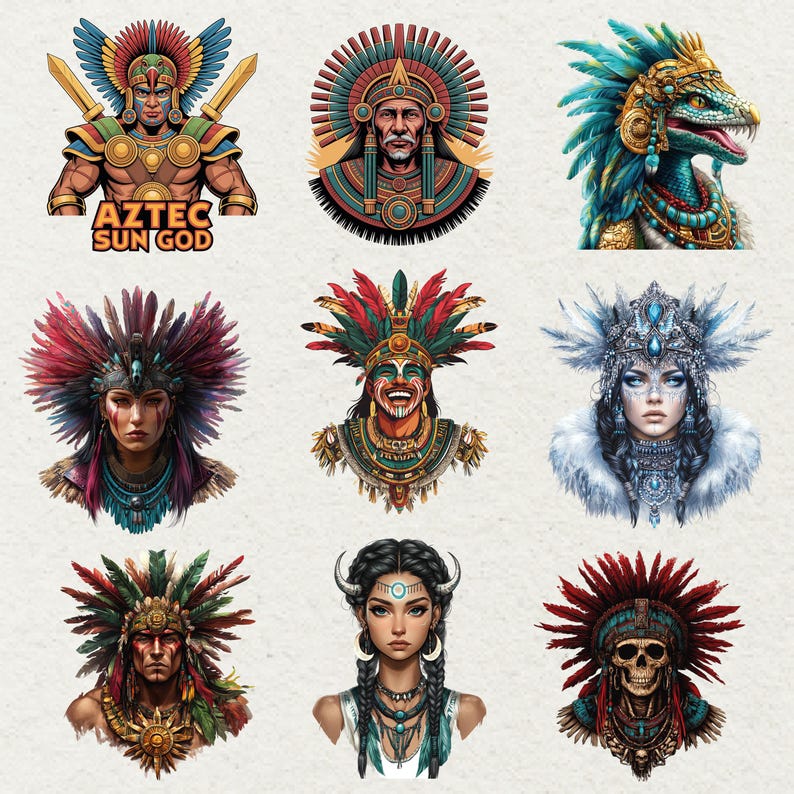 Aztec Gods Goddesses Tribal Clipart Bundle PNG 300 DPI - Etsy