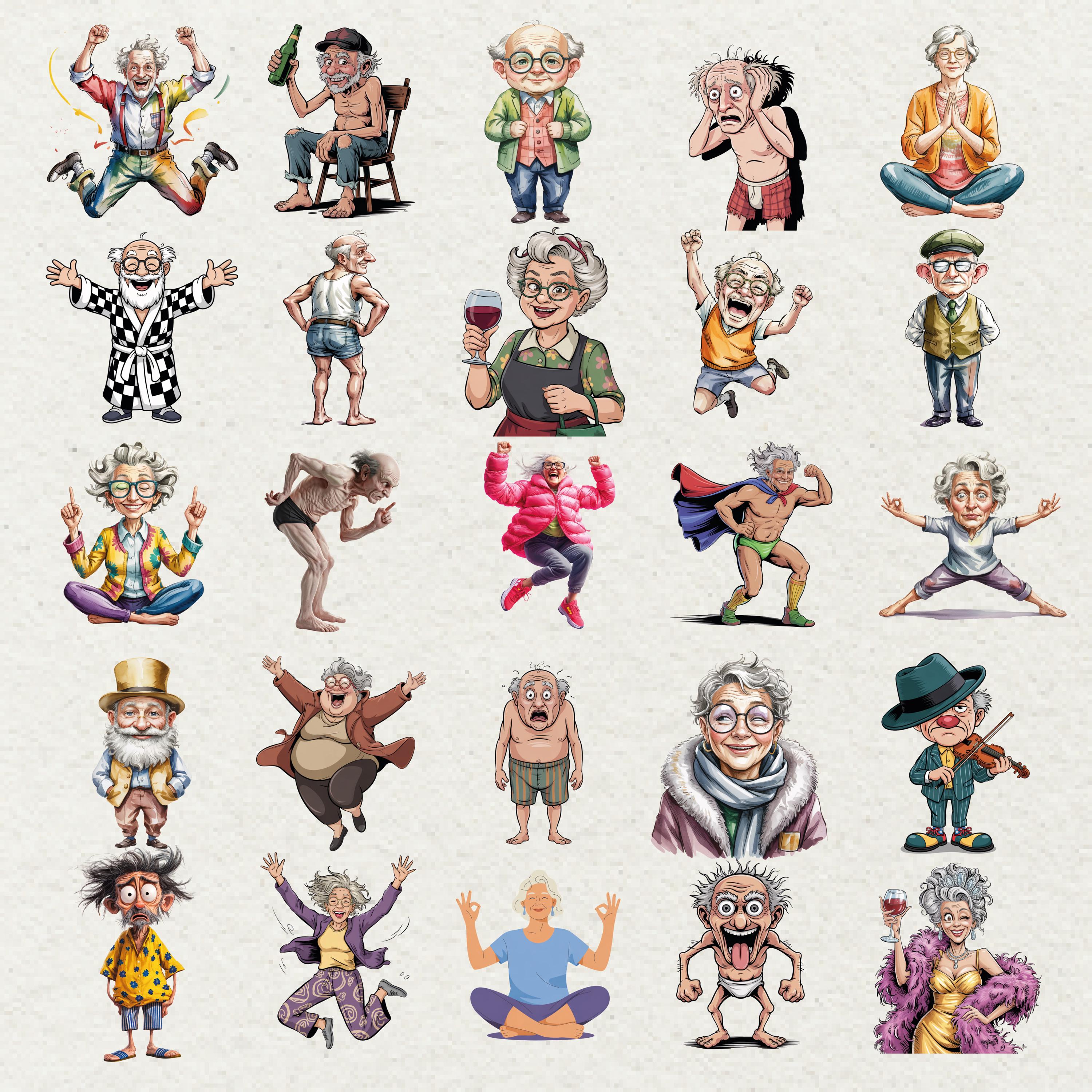Funny Elderly Characters Clipart Bundle 300 DPI PNG - Etsy