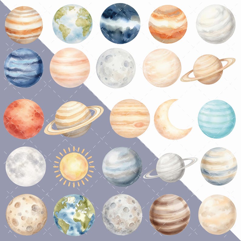 Watercolor Space Clipart Bundle Astronaut Rocket Planets Nursery PNG - Etsy