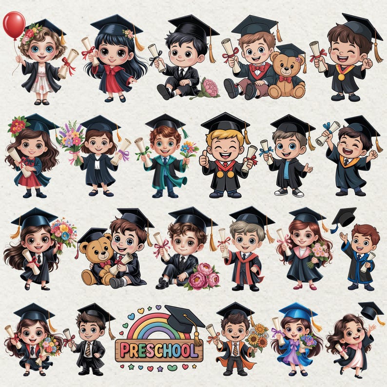 Preschool Graduation Boys and Girls Clipart PNG Set - Etsy