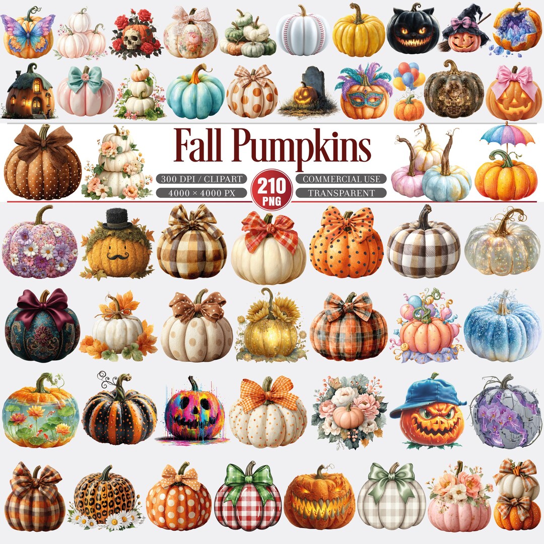Fall Pumpkins Clipart Bundle PNG Transparent Commercial Use - Etsy