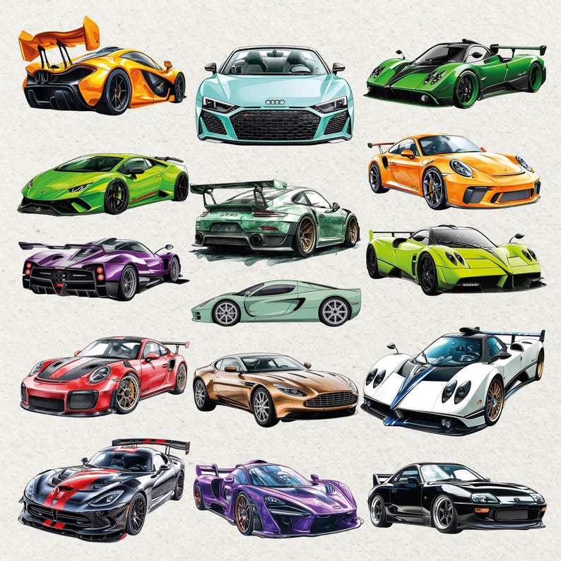 Luxury Sport Cars Clipart Bundle 80 PNG Supercar Graphics - Etsy