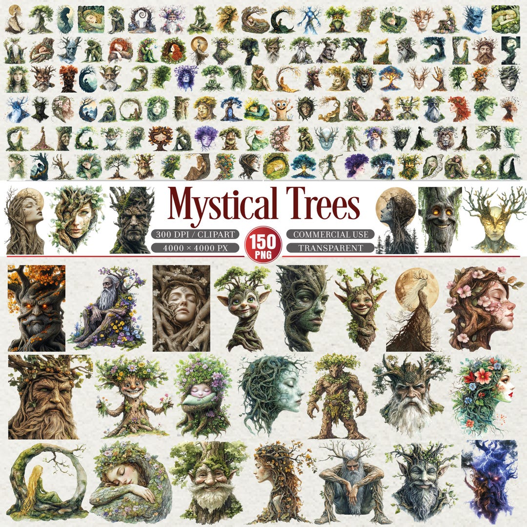 Mystical Trees Clipart Bundle Forest Spirits Ents Dryads Nature Fantasy ...