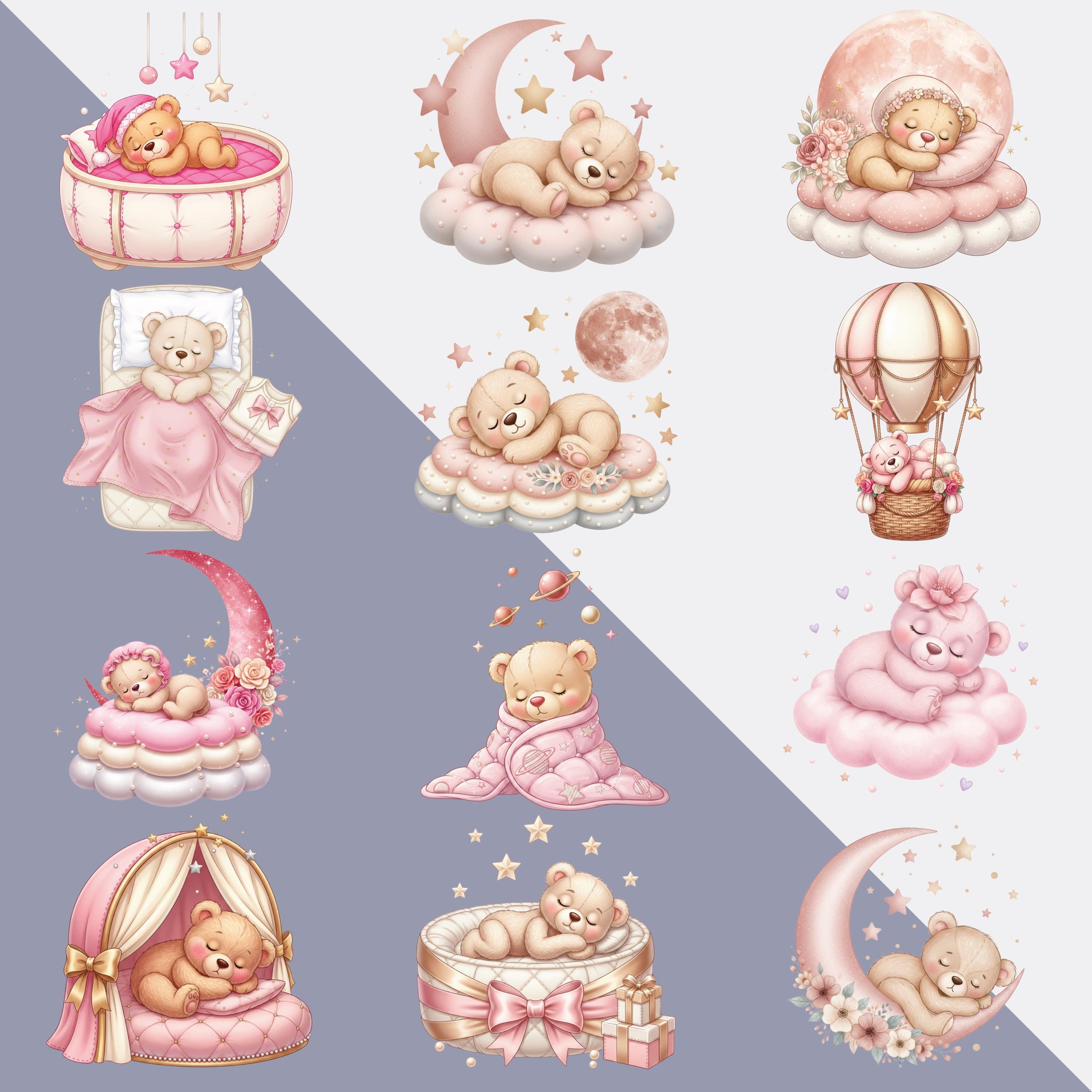 Pink Sleepy Teddy Baby Bears PNG Clipart Bundle - Etsy