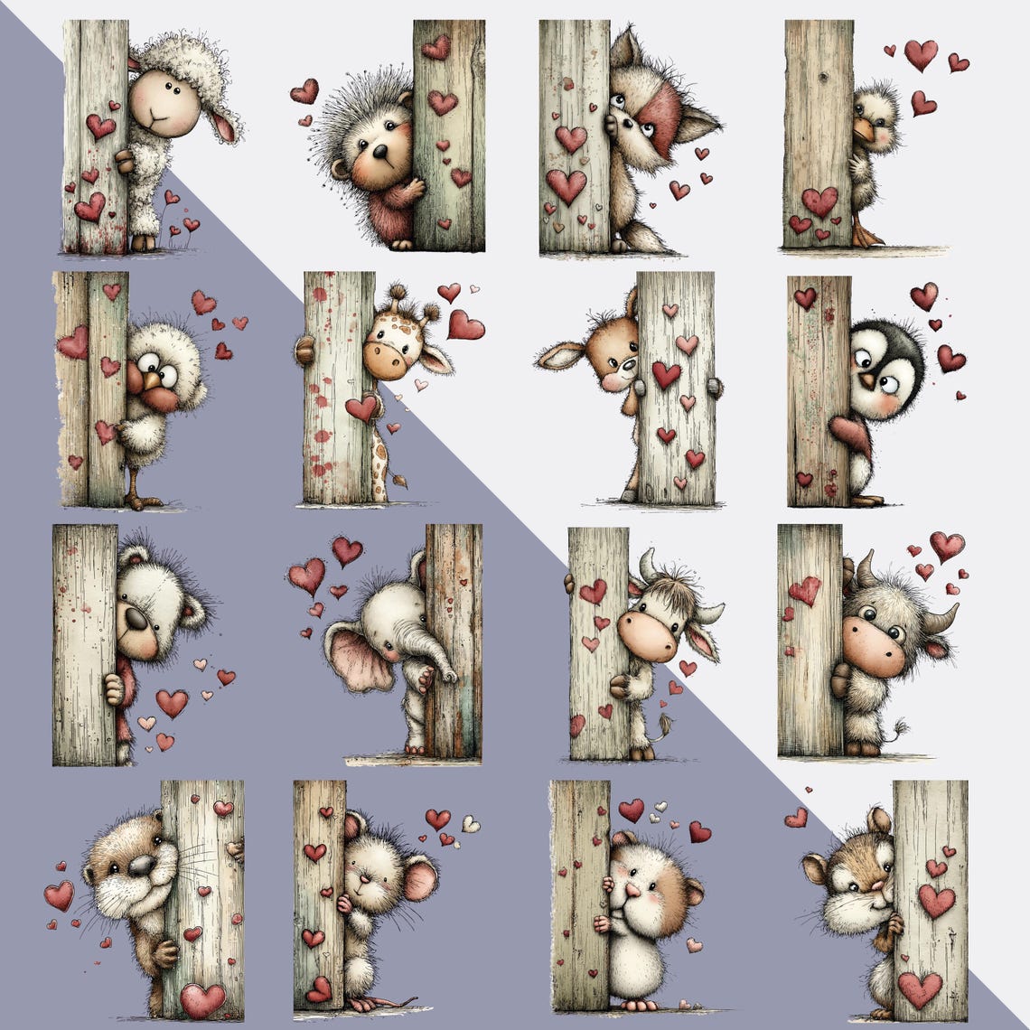 Whimsical Love Peek Animals Clipart Bundle Peeking Animals 70 PNG - Etsy