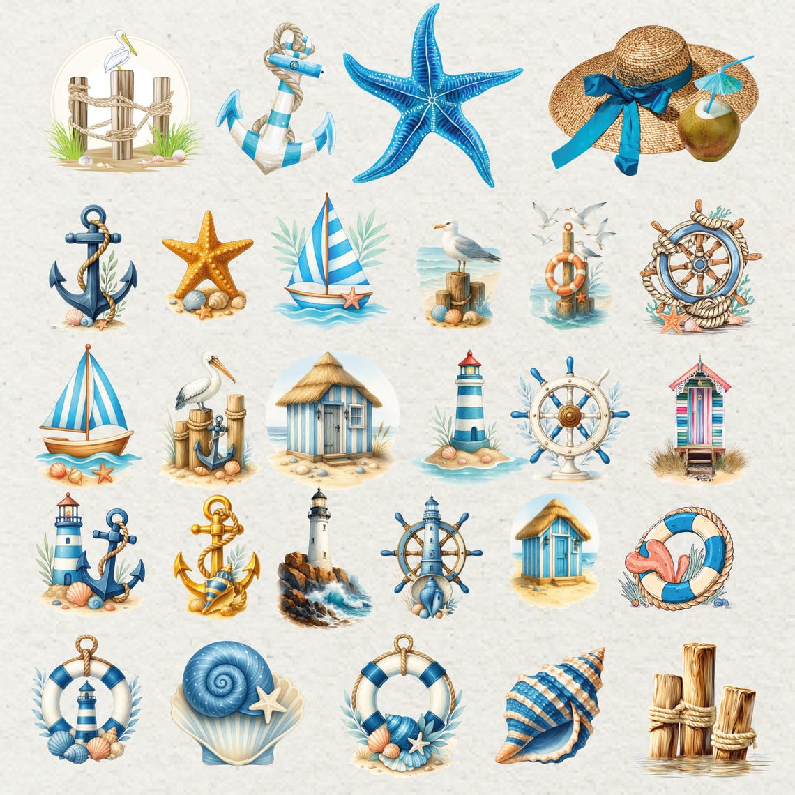 Nautical Beach Clipart Set 300 DPI PNG Digital Download - Etsy