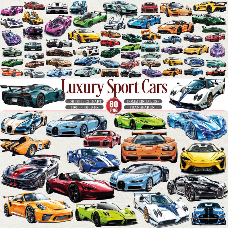 Luxury Sport Cars Clipart Bundle 80 PNG Supercar Graphics - Etsy