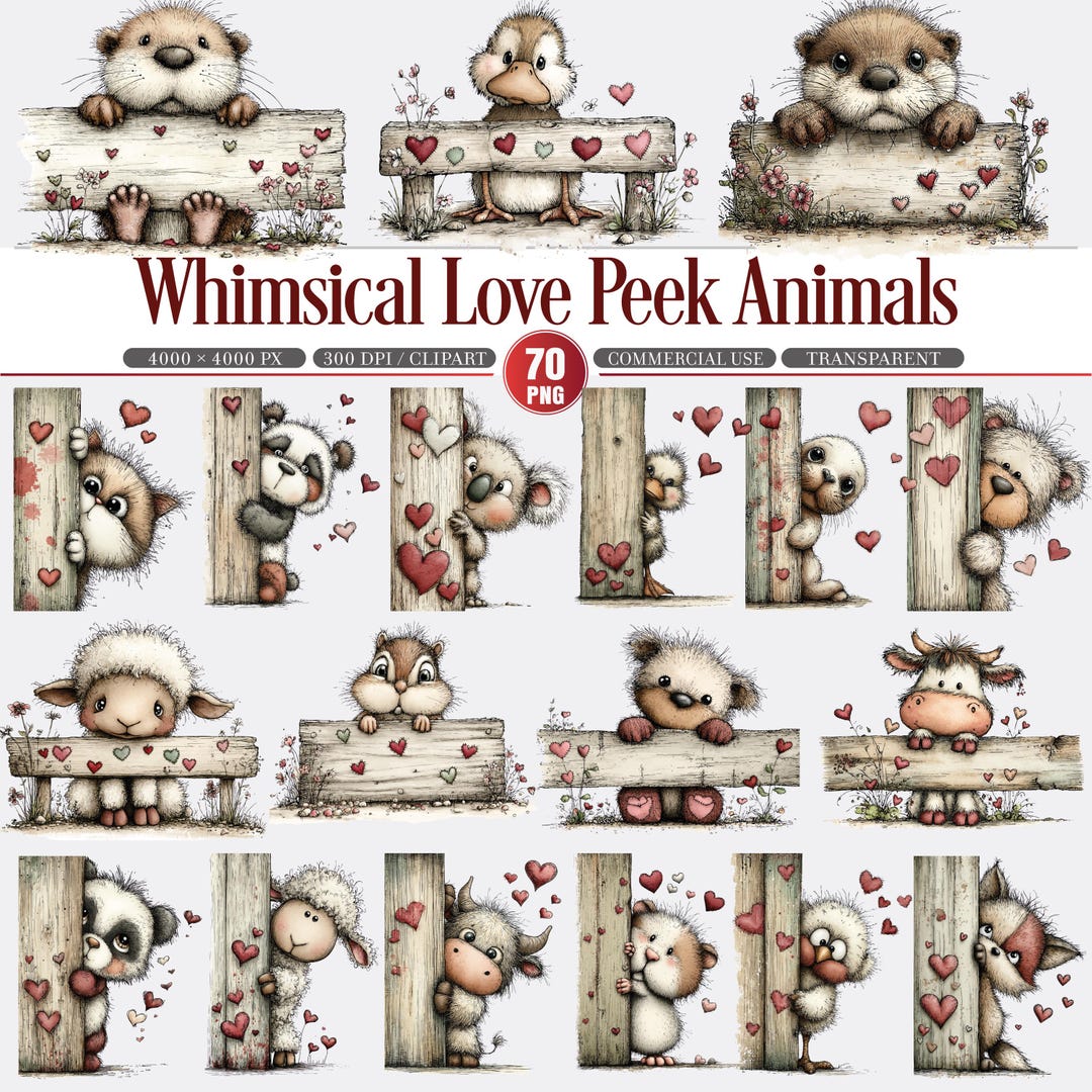 Whimsical Love Peek Animals Clipart Bundle Peeking Animals 70 PNG - Etsy