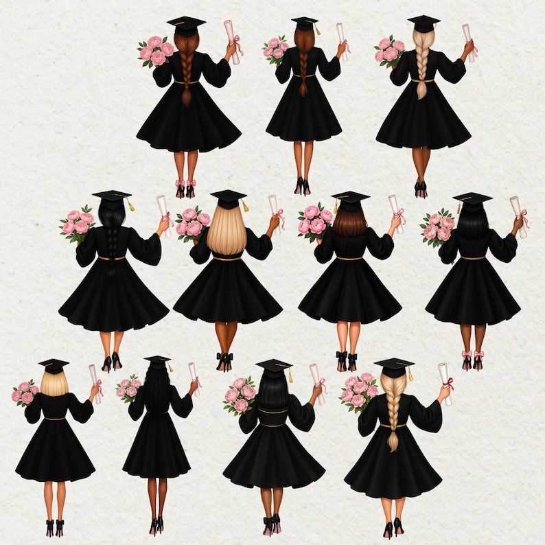 Graduation Clipart Bundle Caps Gowns Diploma Alphabet PNG - Etsy