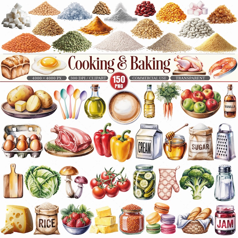 Cooking and Baking Food Ingredients PNG Clipart Bundle - Etsy