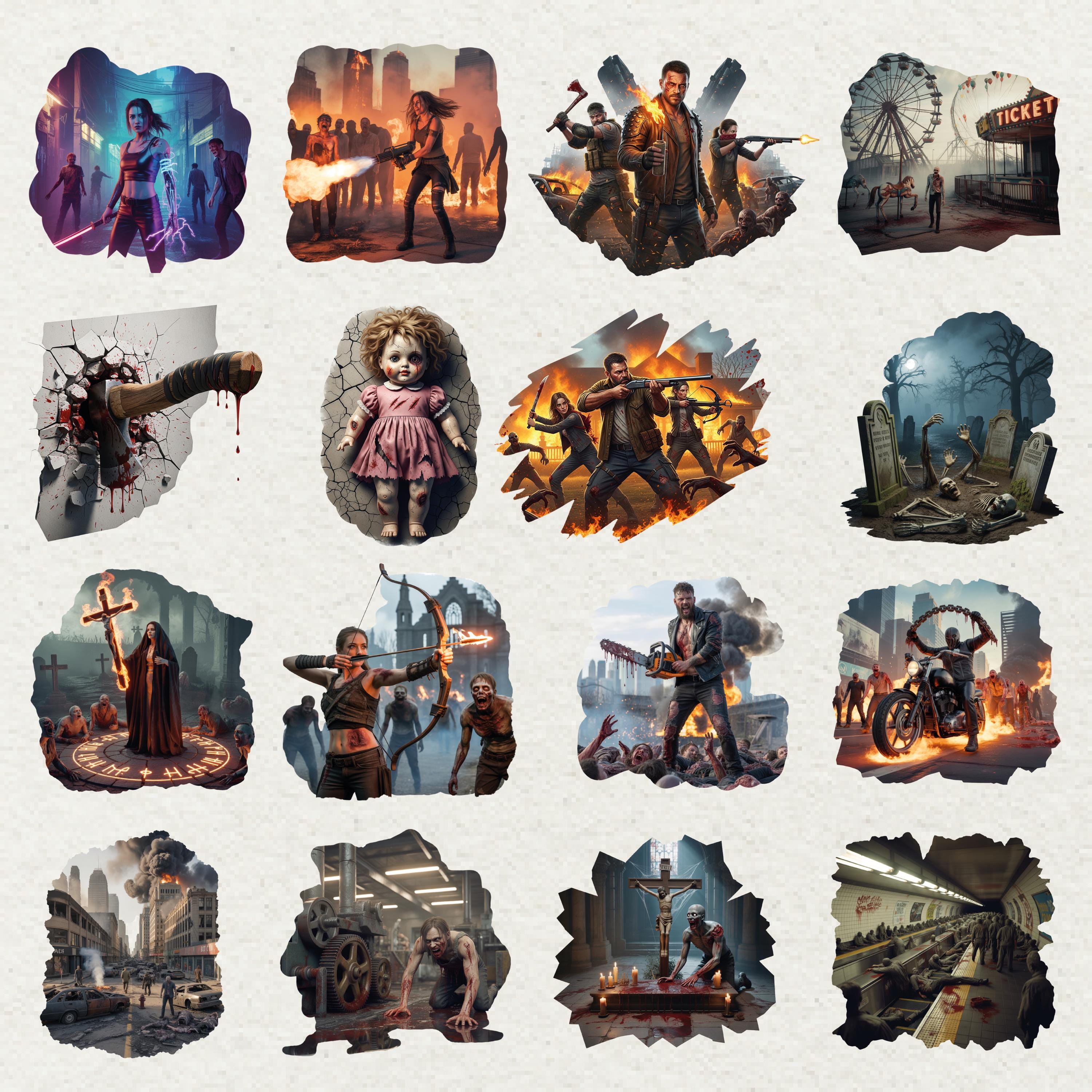 Zombie Apocalypse Clipart Bundle PNG Transparent Set 95 Designs - Etsy