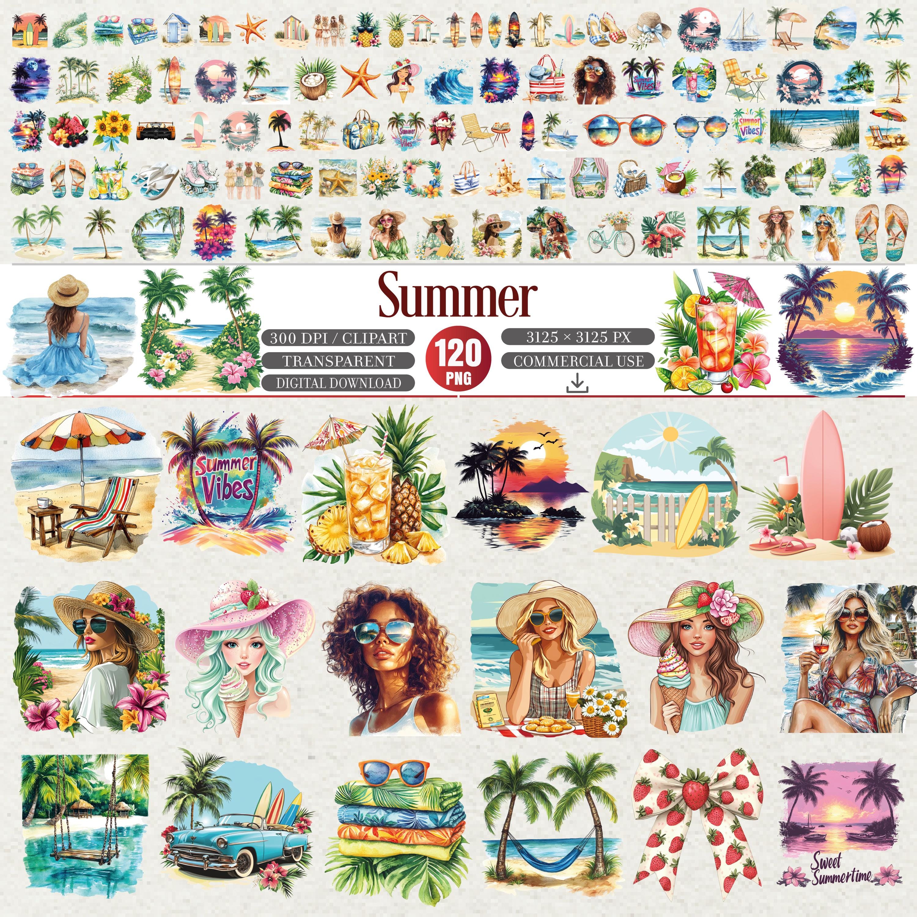Summer Beach Clipart Bundle PNG Transparent Set 120 Designs - Etsy
