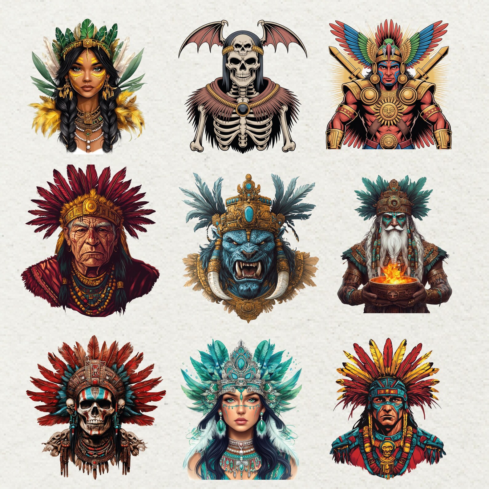 Aztec Gods Goddesses Tribal Clipart Bundle PNG 300 DPI - Etsy