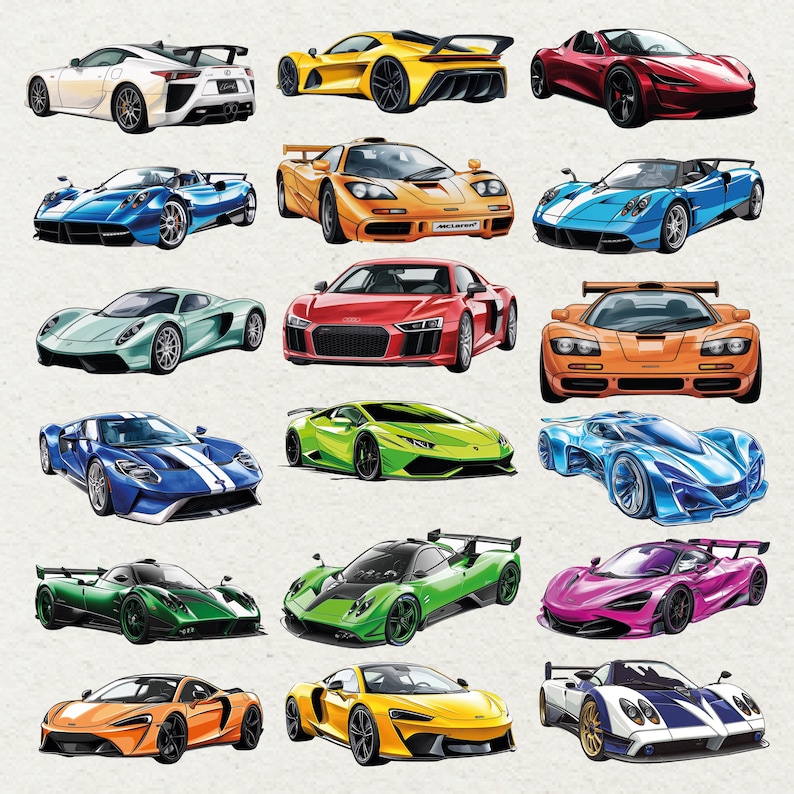 Luxury Sport Cars Clipart Bundle 80 PNG Supercar Graphics - Etsy