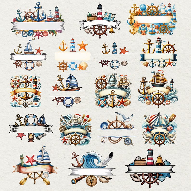 Nautical Beach Clipart Set 300 DPI PNG Digital Download - Etsy