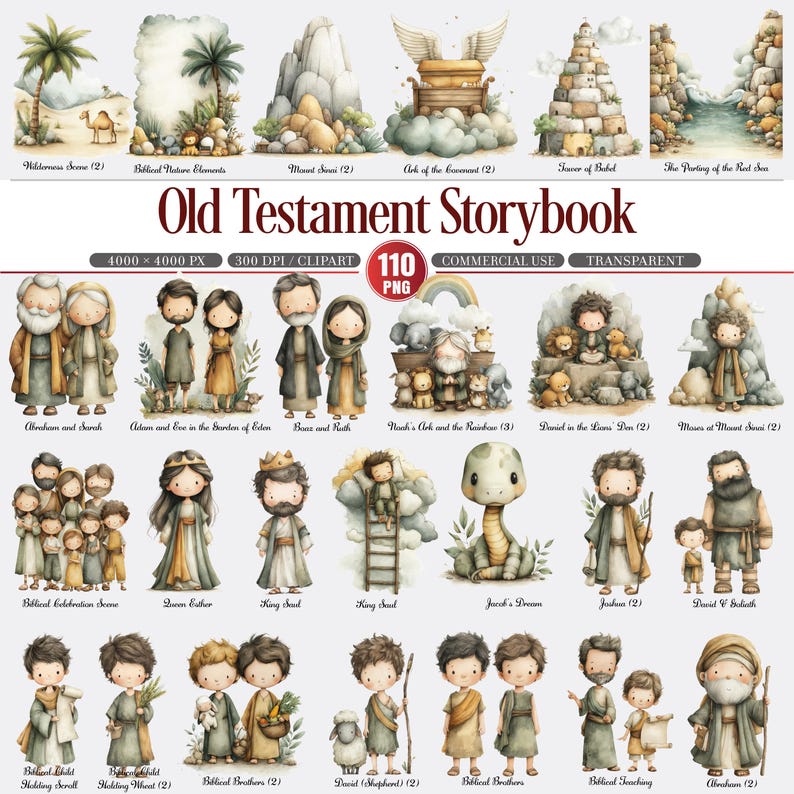 Old Testament Storybook Clipart Bundle, Biblical PNG Set - Etsy