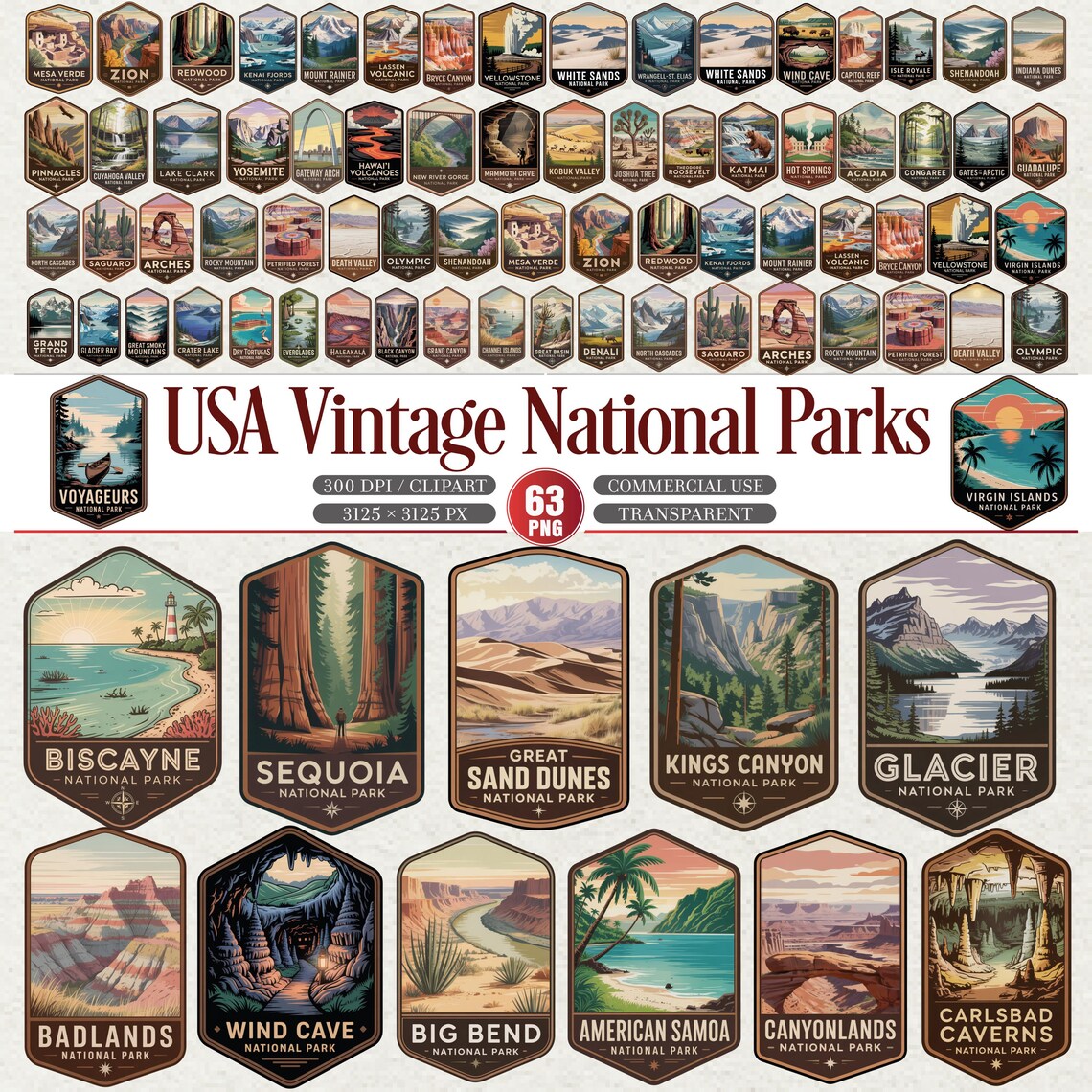USA Vintage National Parks Clipart Bundle – 63 PNG Designs - Etsy