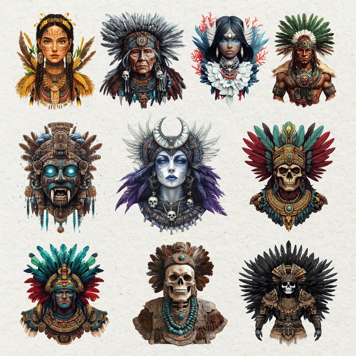 Aztec Gods Goddesses Tribal Clipart Bundle PNG 300 DPI - Etsy