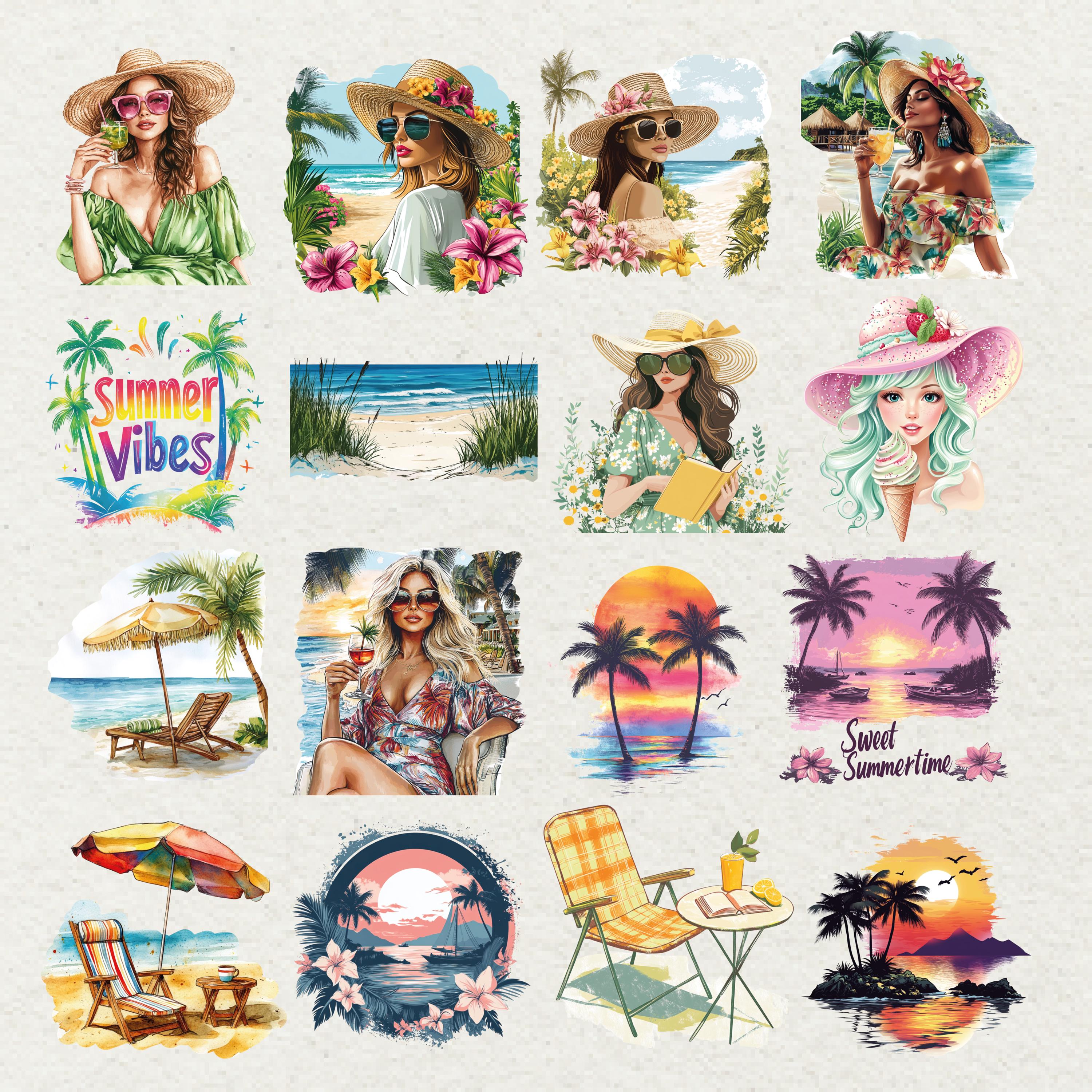 Summer Beach Clipart Bundle PNG Transparent Set 120 Designs - Etsy