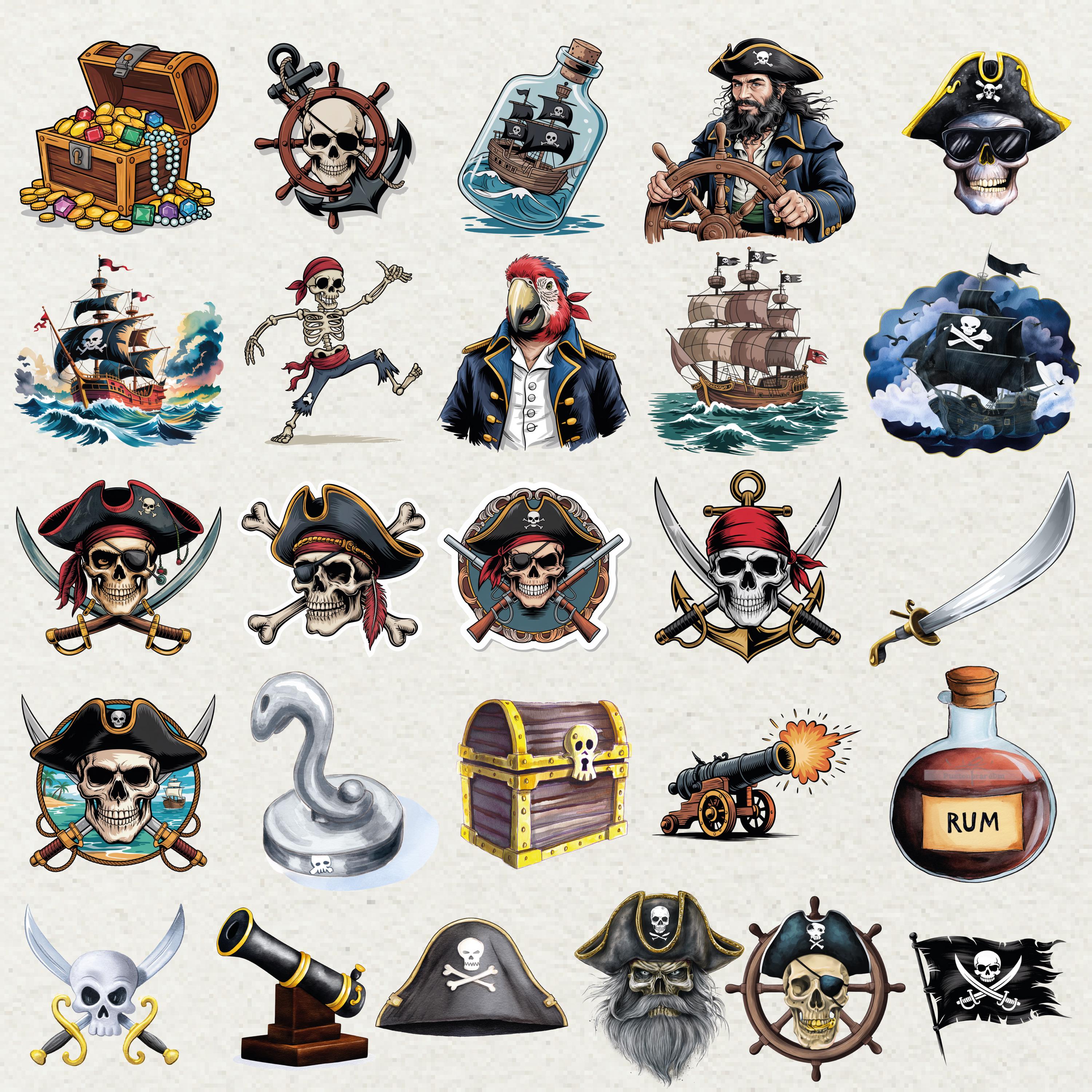 Pirate Clipart Bundle Skull Ship Treasure Illustration Set 170 PNG - Etsy