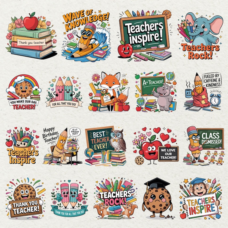 Teacher Appreciation Png Clipart Bundle for Classroom Gifts - Etsy