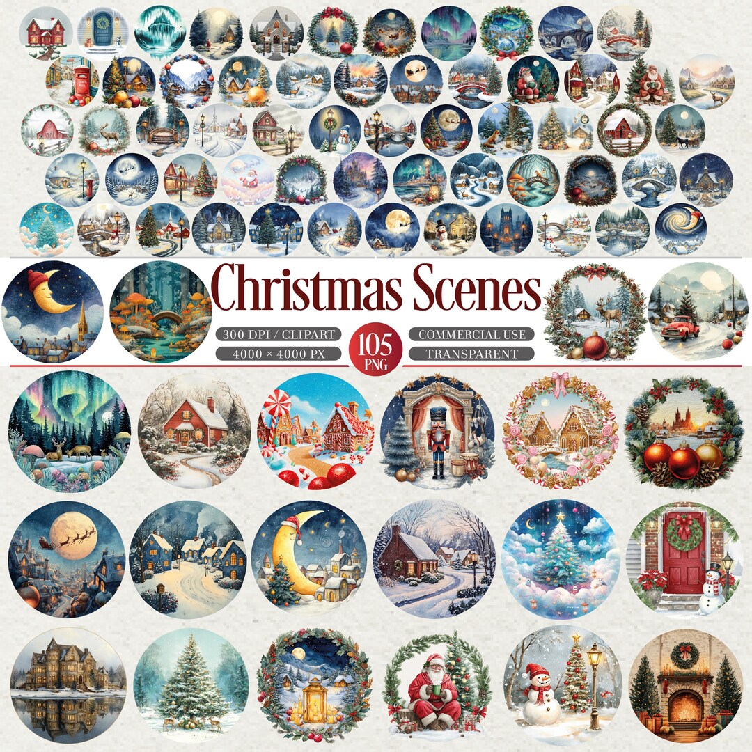 Christmas Scenes PNG Clipart Set With Winter Holiday Art - Etsy