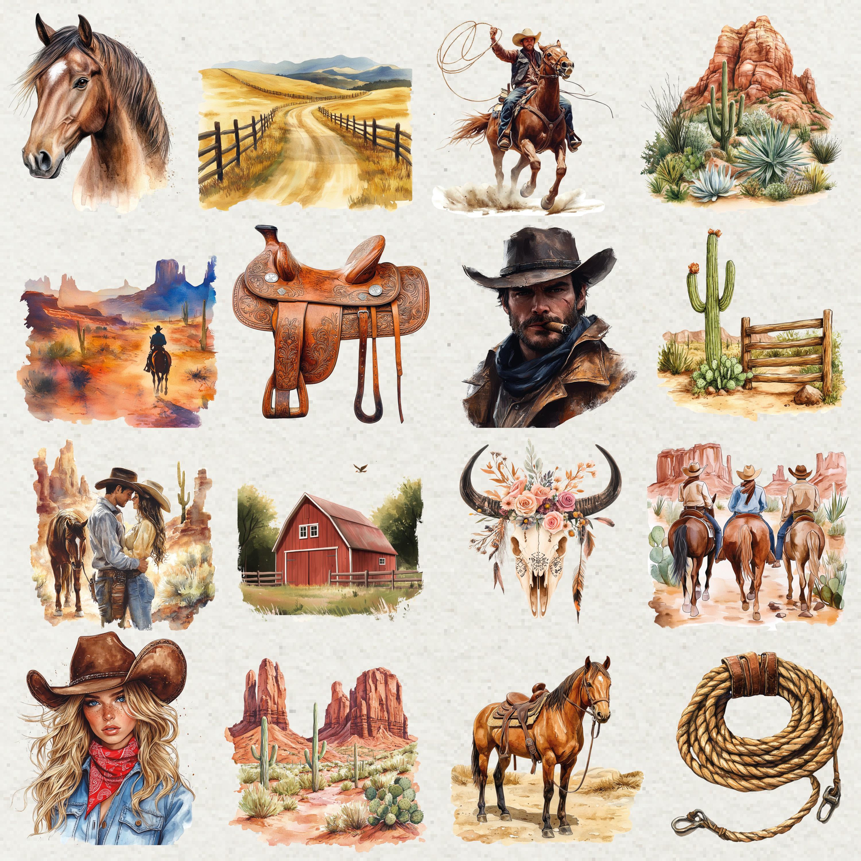 Cowboy Clipart Bundle Western Ranch Cowboy Horse PNG Set - Etsy