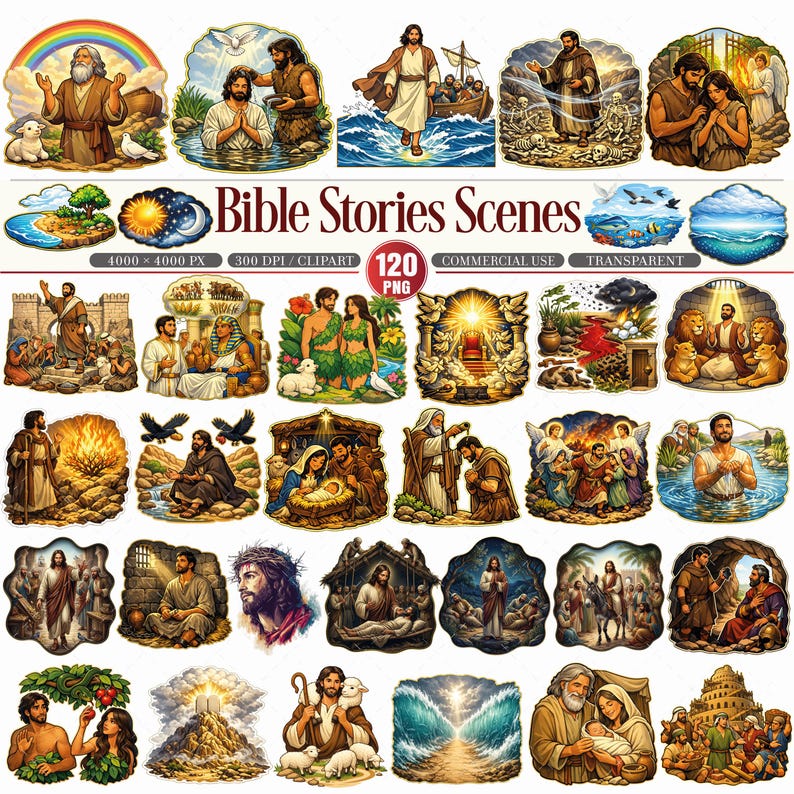Bible Stories Scene Clipart Bundle – 120 Transparent PNG - Etsy