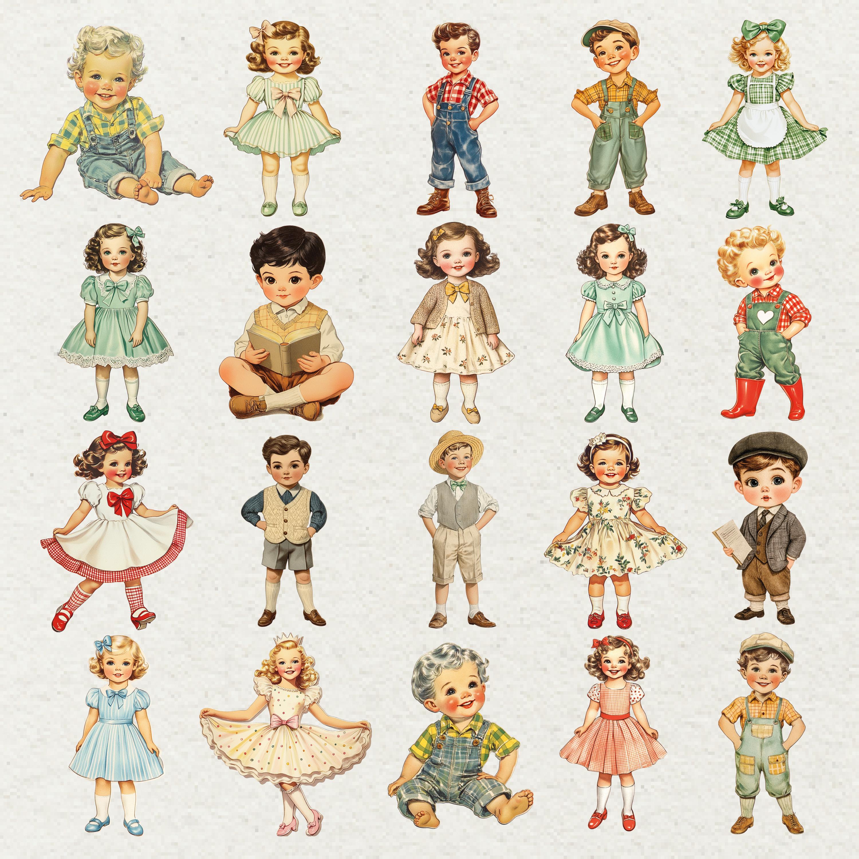 1950s Vintage Paper Dolls Clipart Bundle PNG 300 DPI - Etsy
