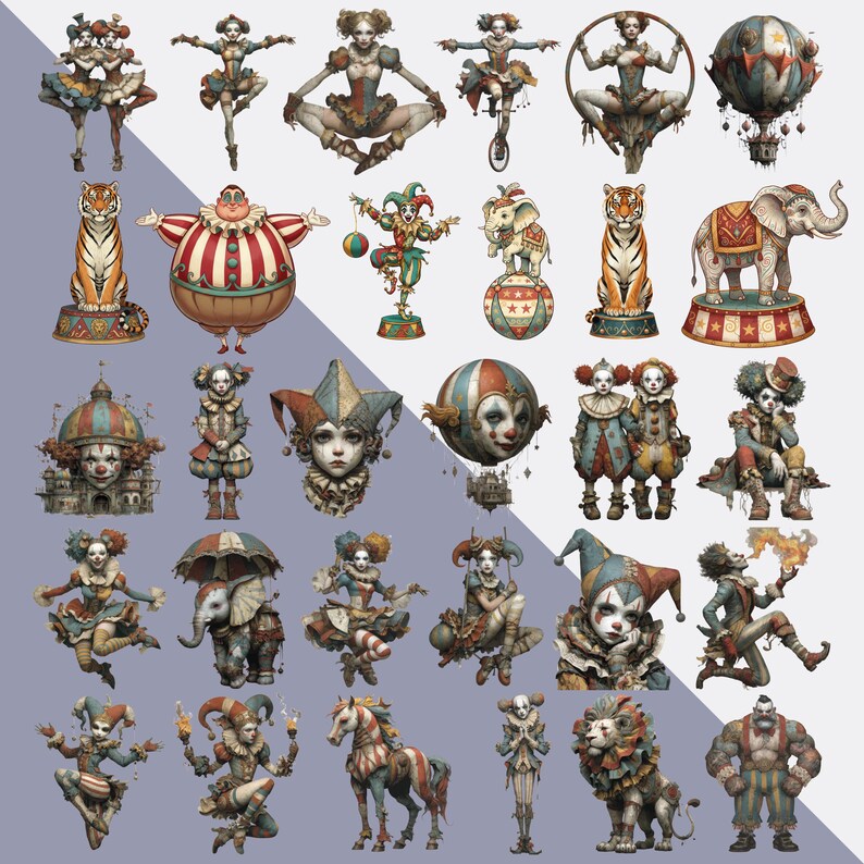 Vintage Circus Clipart Dark Carnival Characters PNG - Etsy