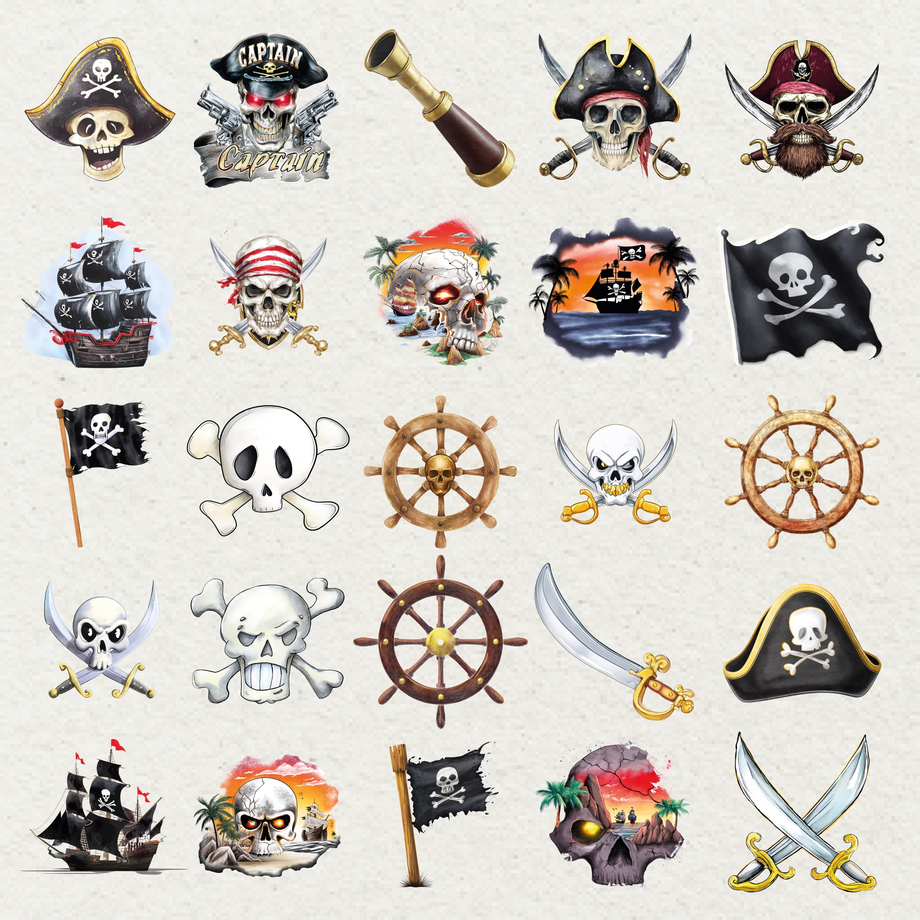 Pirate Clipart Bundle Skull Ship Treasure Illustration Set 170 PNG - Etsy