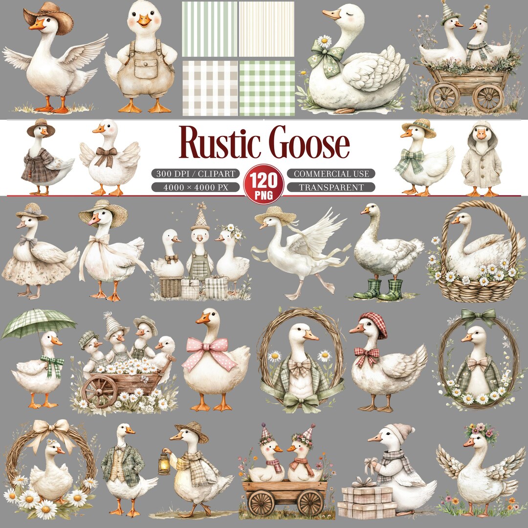 Rustic Goose Clipart Bundle 120 PNG Farmhouse Commercial Use - Etsy