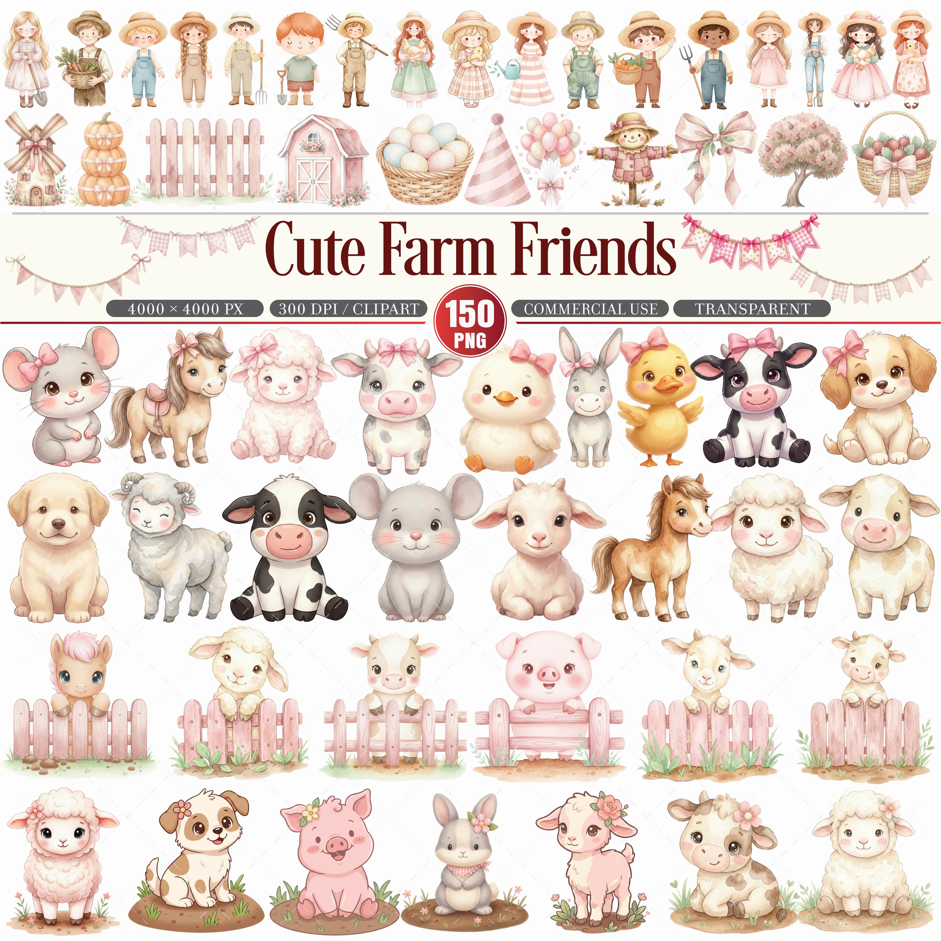 Farm Friends Png Clipart Set With Animals Kids and Decor - Etsy