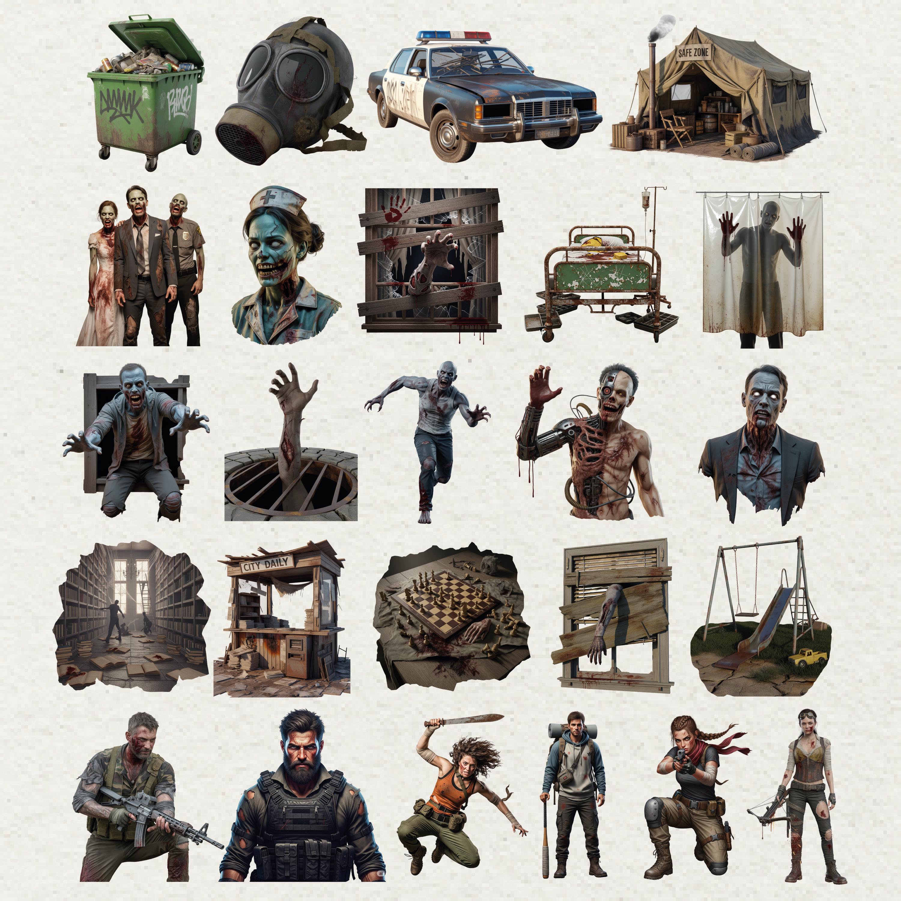 Zombie Apocalypse Clipart Bundle PNG Transparent Set 95 Designs - Etsy