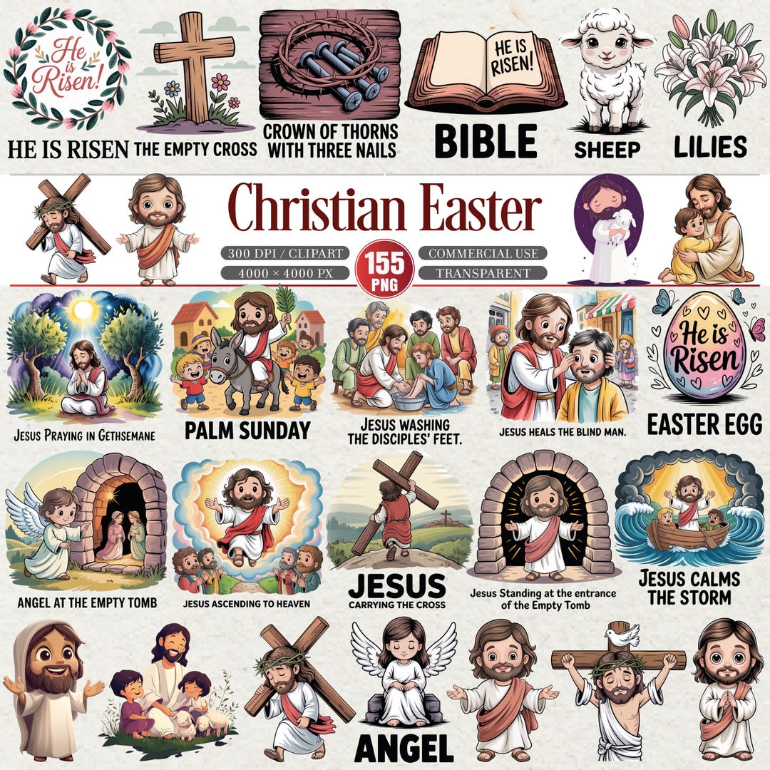 Christian Easter Clipart Bundle 155 PNG Religious Commercial Use - Etsy
