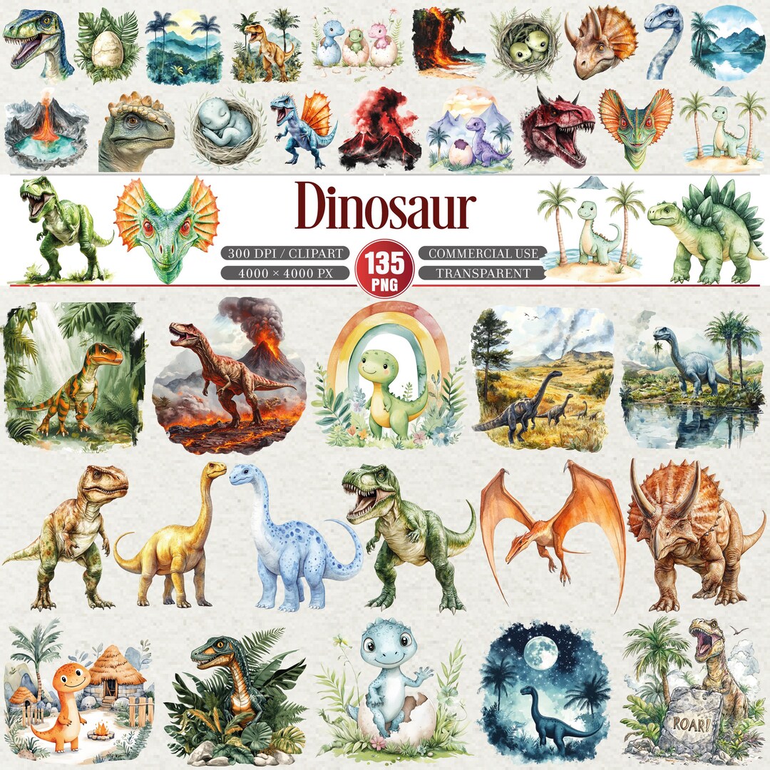 Dinosaur Clipart Bundle 135 PNG Transparent - Etsy