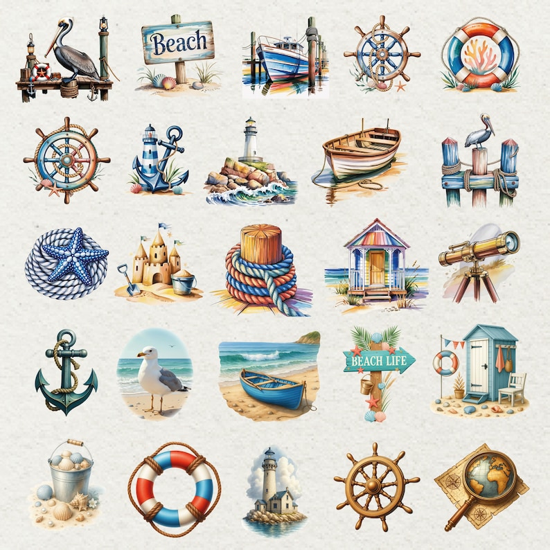 Nautical Beach Clipart Set 300 DPI PNG Digital Download - Etsy