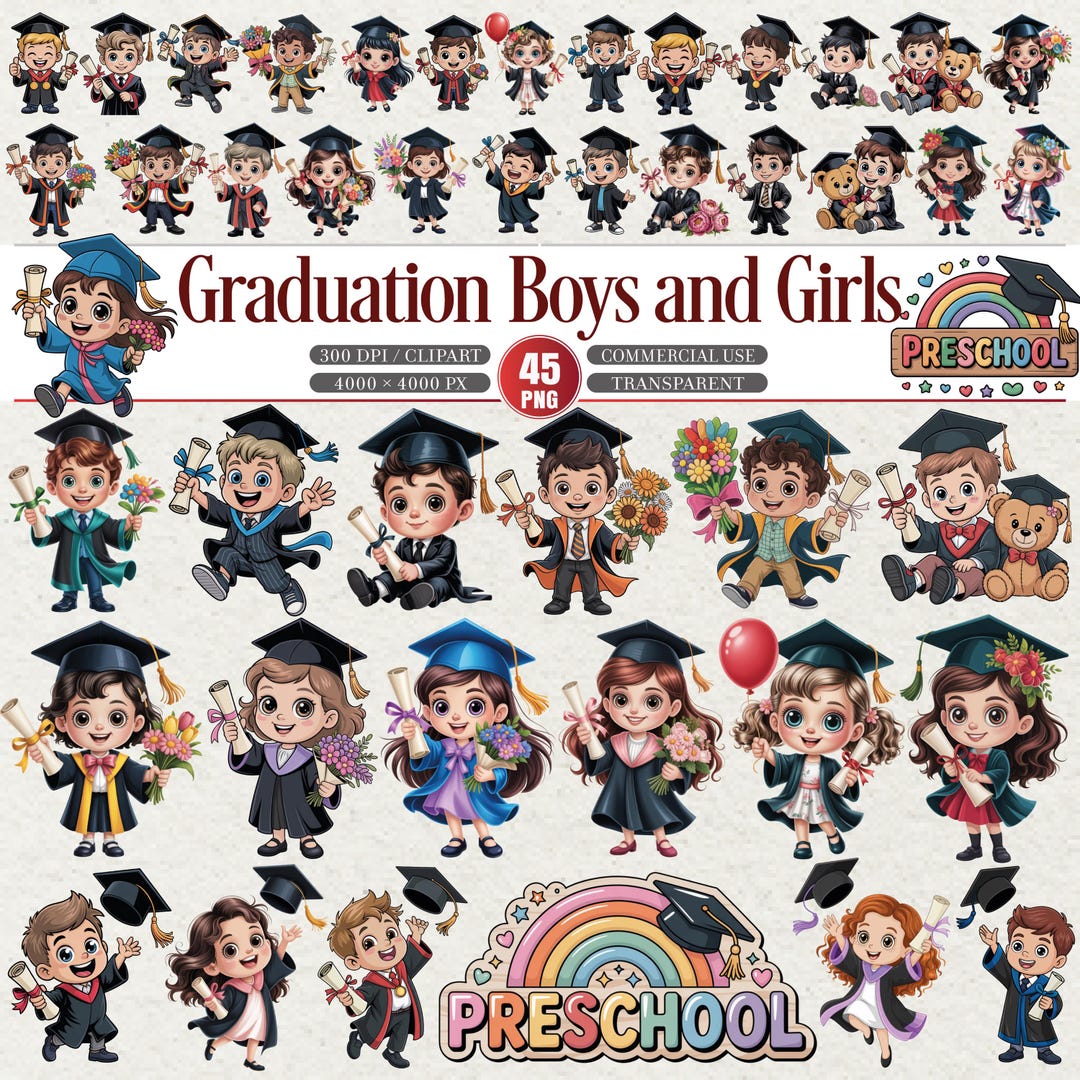 Preschool Graduation Boys and Girls Clipart PNG Set - Etsy