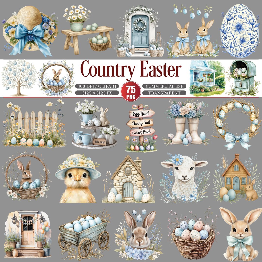 Country Easter Clipart Bundle 75 PNG Spring Farm Illustrations - Etsy