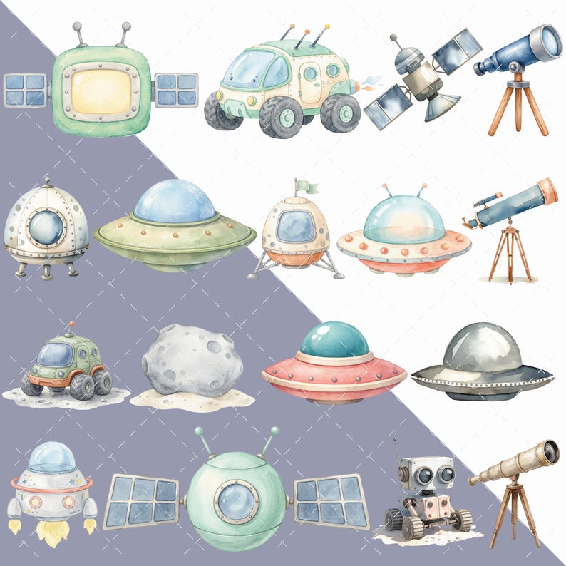 Watercolor Space Clipart Bundle Astronaut Rocket Planets Nursery PNG - Etsy