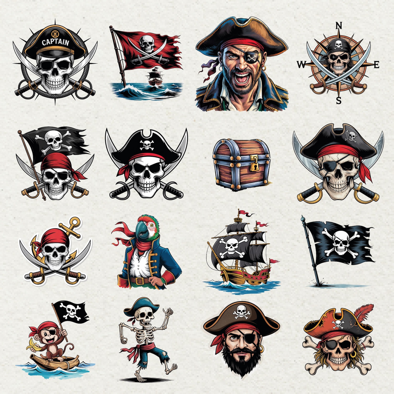 Pirate Clipart Bundle Skull Ship Treasure Illustration Set 170 PNG - Etsy