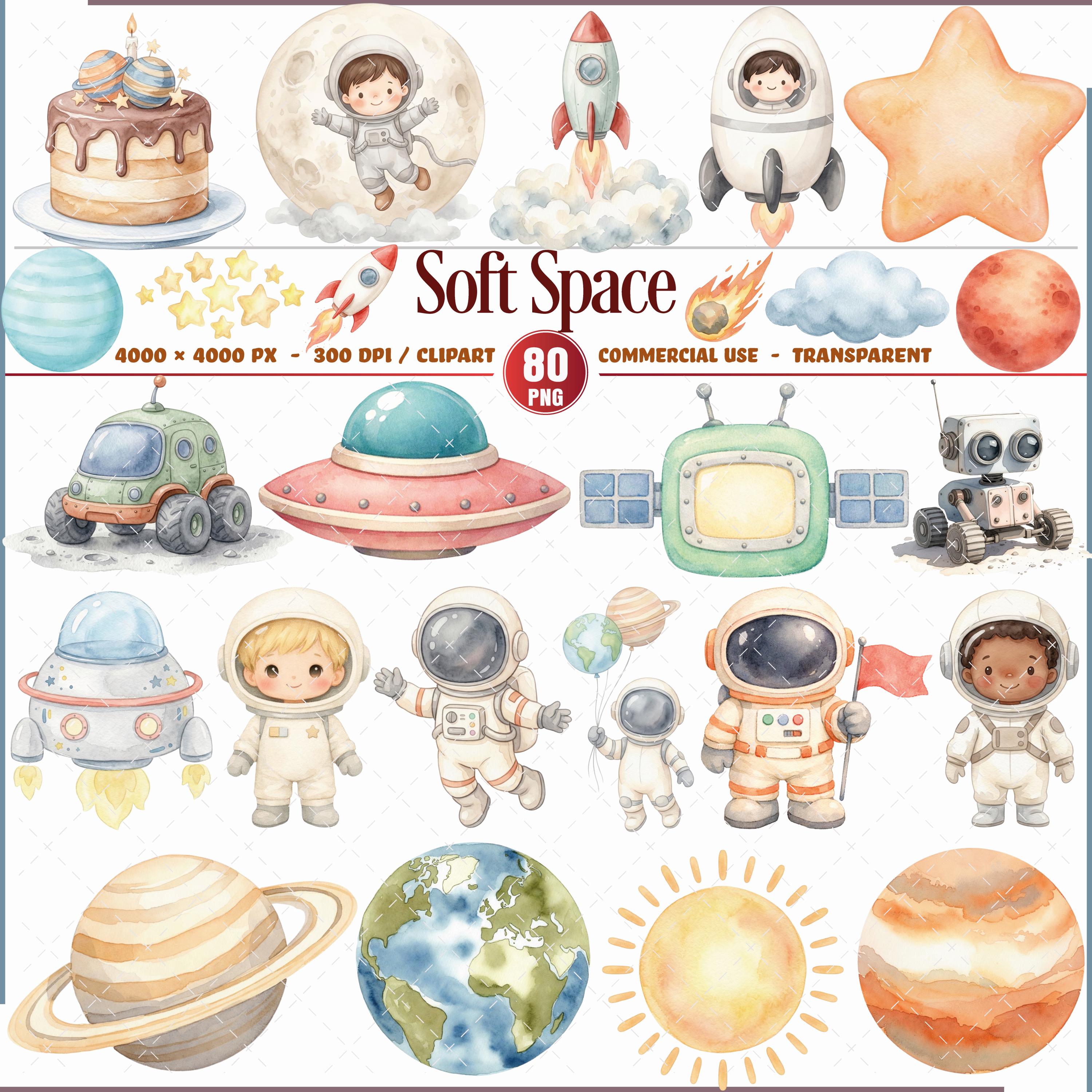 Watercolor Space Clipart Bundle Astronaut Rocket Planets Nursery PNG - Etsy