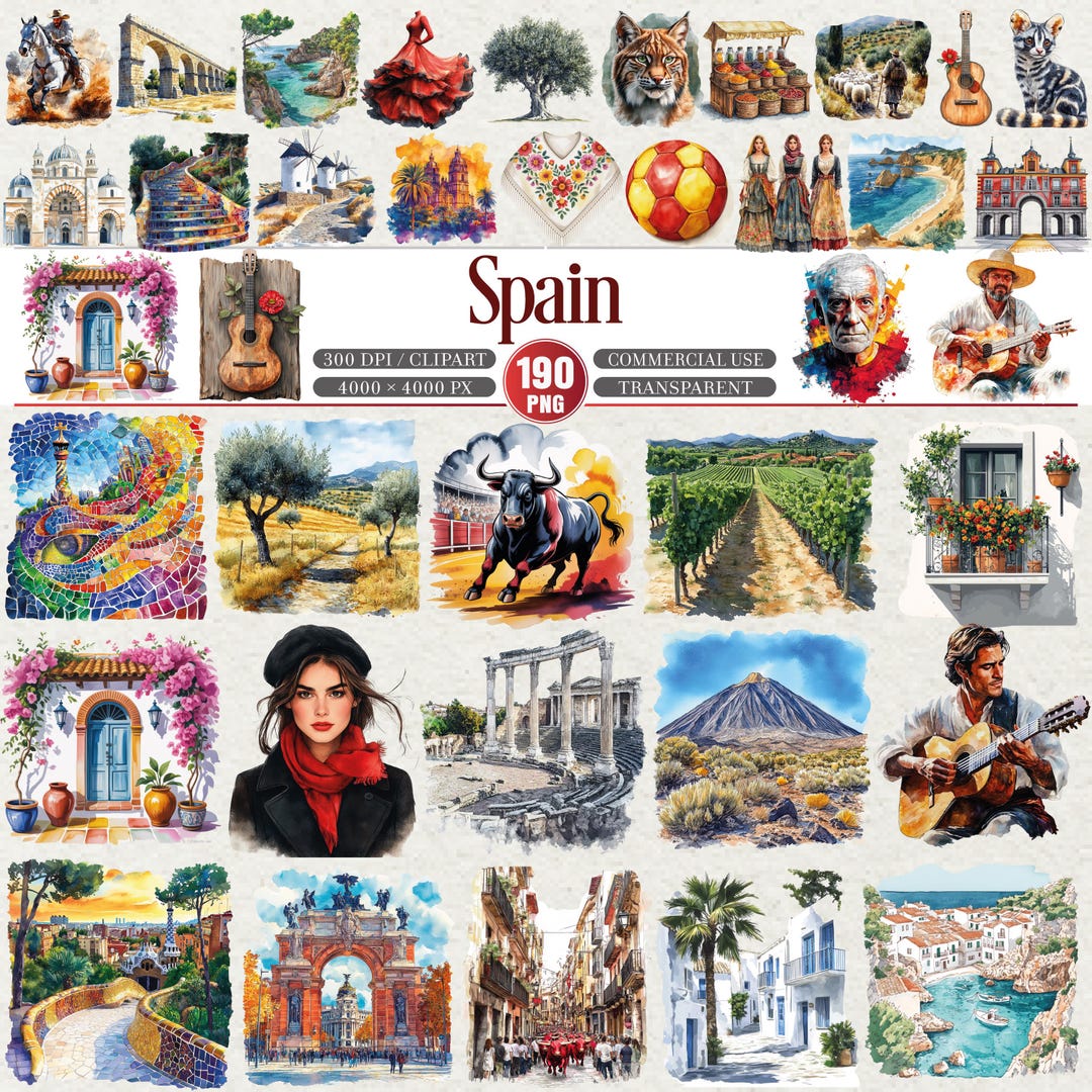 Spain Clipart Bundle PNG Spanish Culture Travel Art - Etsy