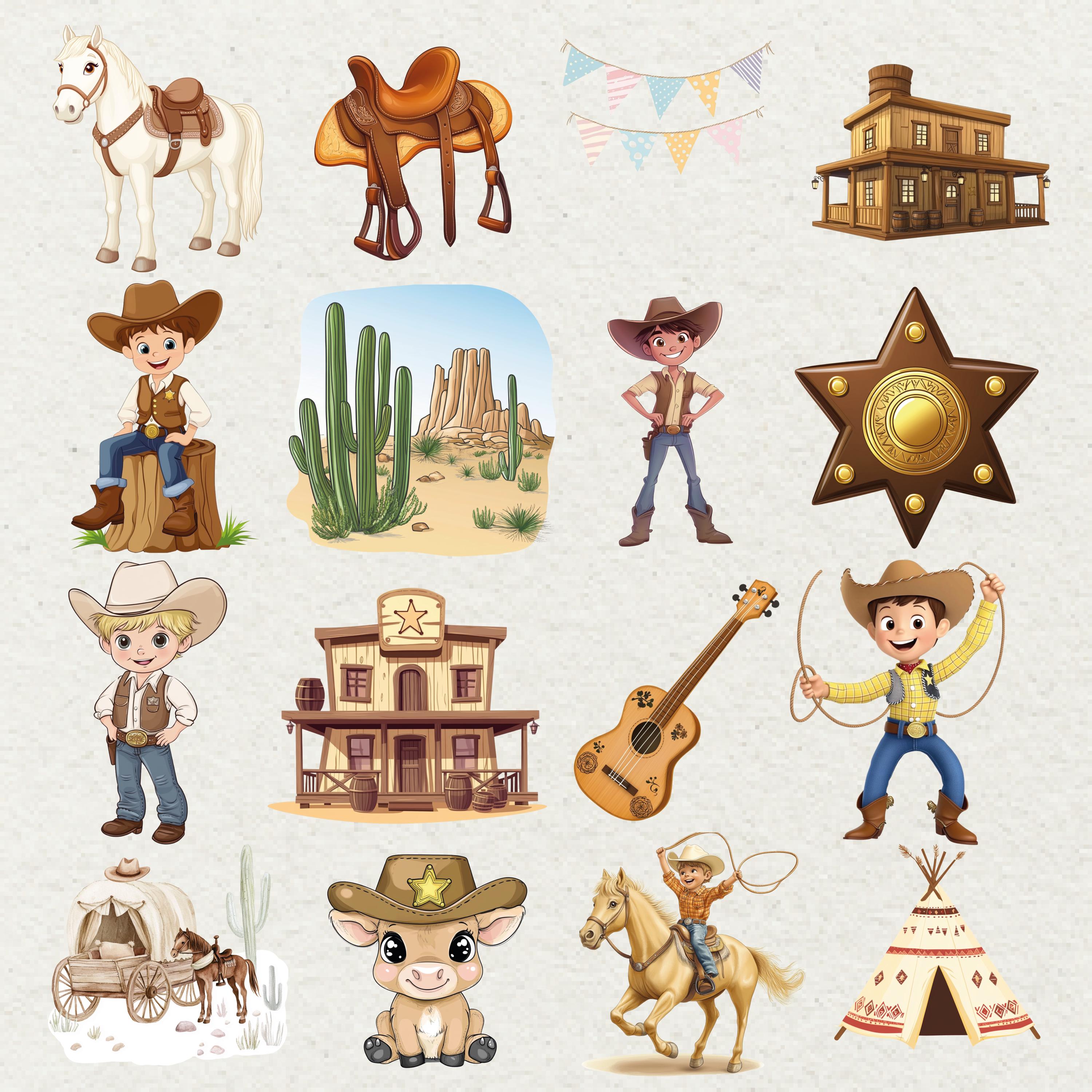 Kids Cowboy Clipart Western Children Ranch Illustration Bundle 175 PNG ...