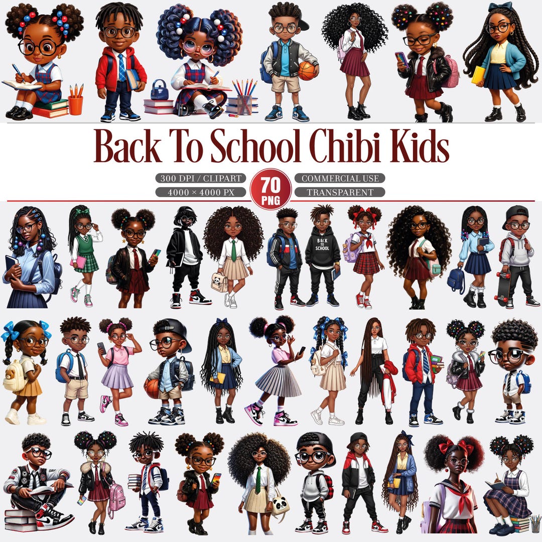 Back to School Chibi Kids Clipart Bundle 70 PNG - Etsy